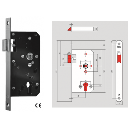 Dormakaba 389/BS55 Passage lockcase c/w Standard Strike Plate in SS316 ...